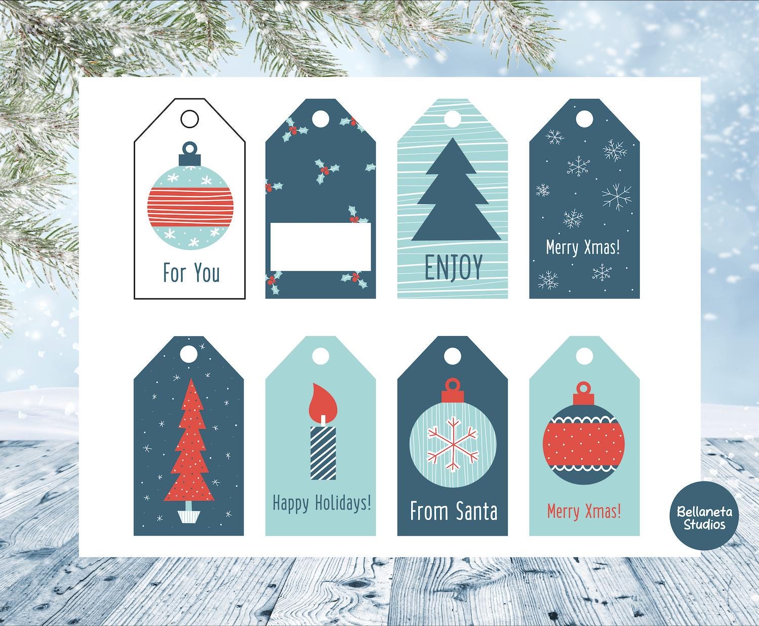 Christmas Gift Tags, Blue & Red Design, Print at Home Gift Tags ...