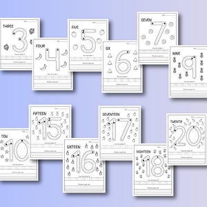 20 Number Tracing Worksheet for Kids, Handwriting Practice, Preschool ...