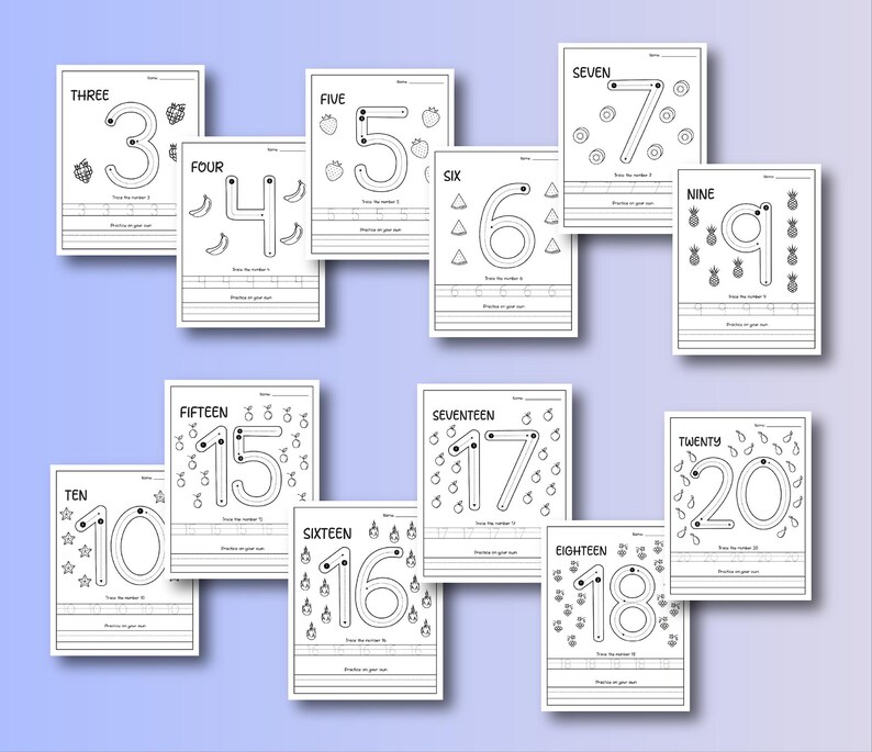20 Number Tracing Worksheet for Kids, Handwriting Practice, Preschool ...