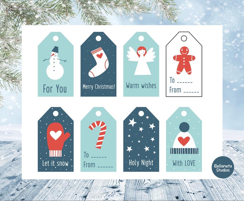 Christmas Gift Tags, Blue & Red Design, Print at Home Gift Tags ...