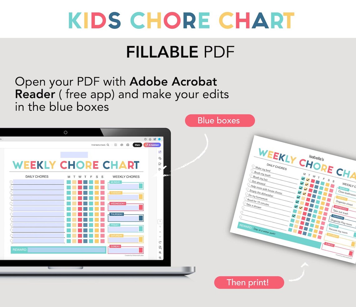 Editable Chore Chart for Kids Printable Kids Daily Weekly ...