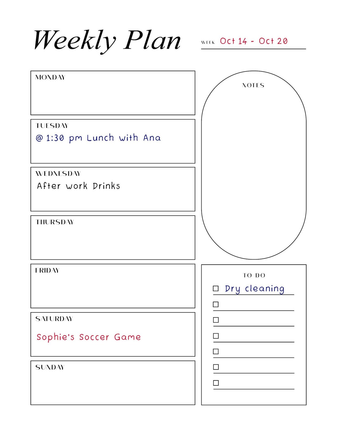 Weekly Planner Printable Printable Weekly Plan Task List & Notes PDF ...