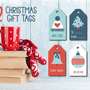 Christmas Gift Tags, Blue & Red Design, Print at Home Gift Tags ...