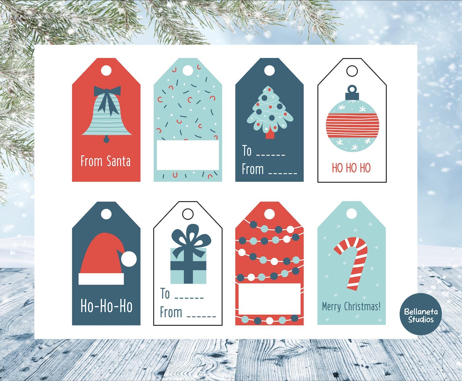 Christmas Gift Tags, Blue & Red Design, Print at Home Gift Tags ...