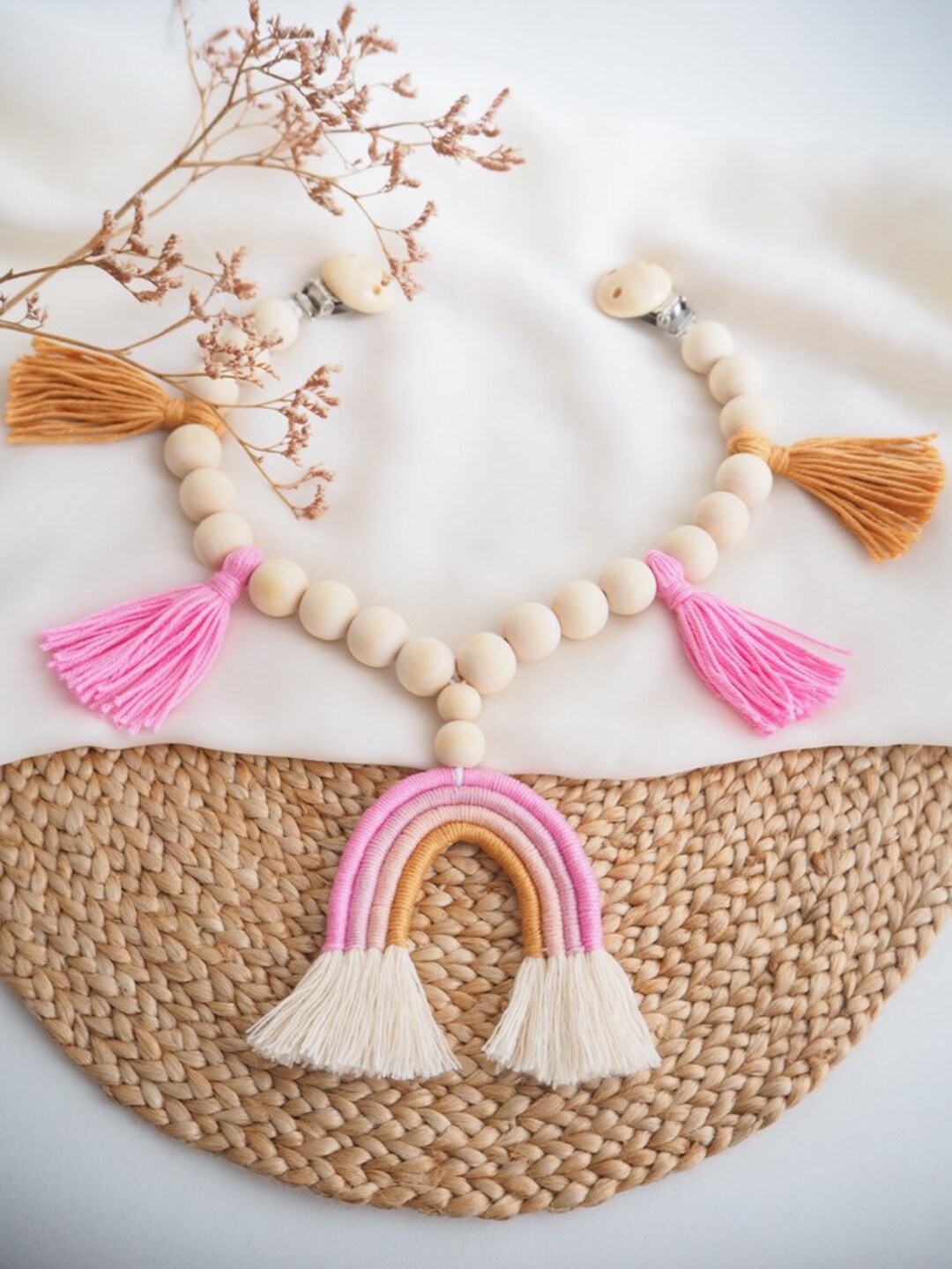 Pram Chain Wooden Rainbow Crocheted in orchid - Etsy