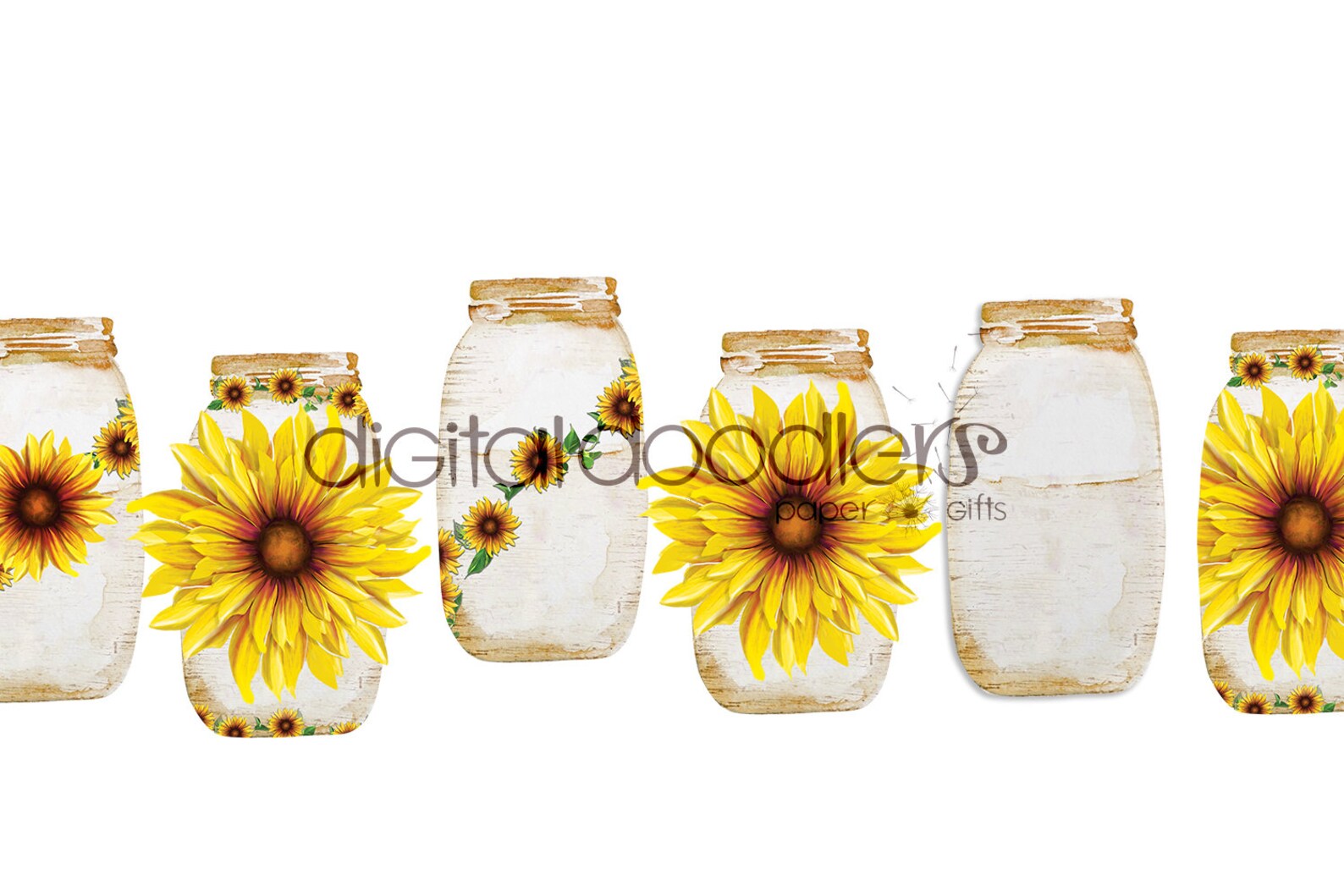 Watercolor Sunflower Clipart, Floral Clipart, Sunflower Mason Jar ...