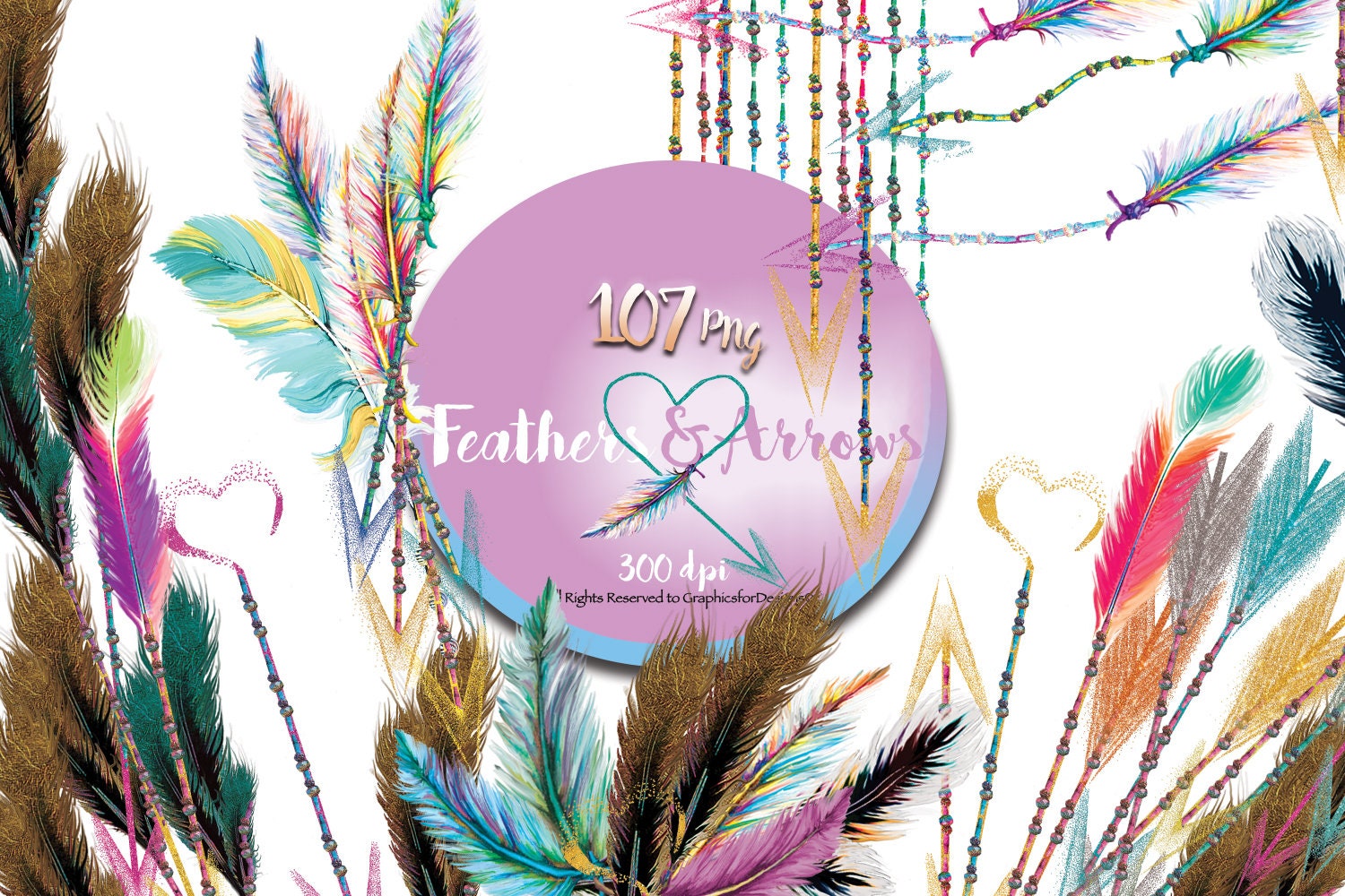 107 PNG, Ultimate Glitter Embellished Feathers & Arrows Bundle, Clipart ...