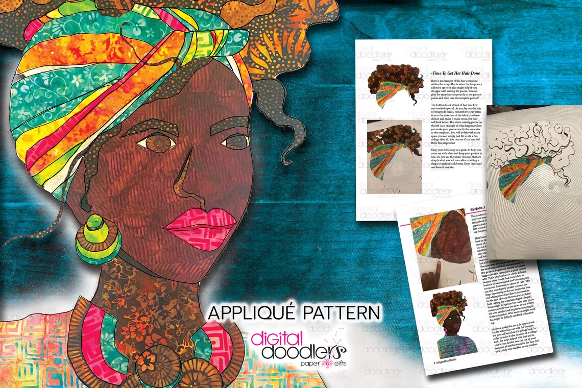 African Inspired Appliqué Pattern Fun Diverse Fabric Collage - Etsy
