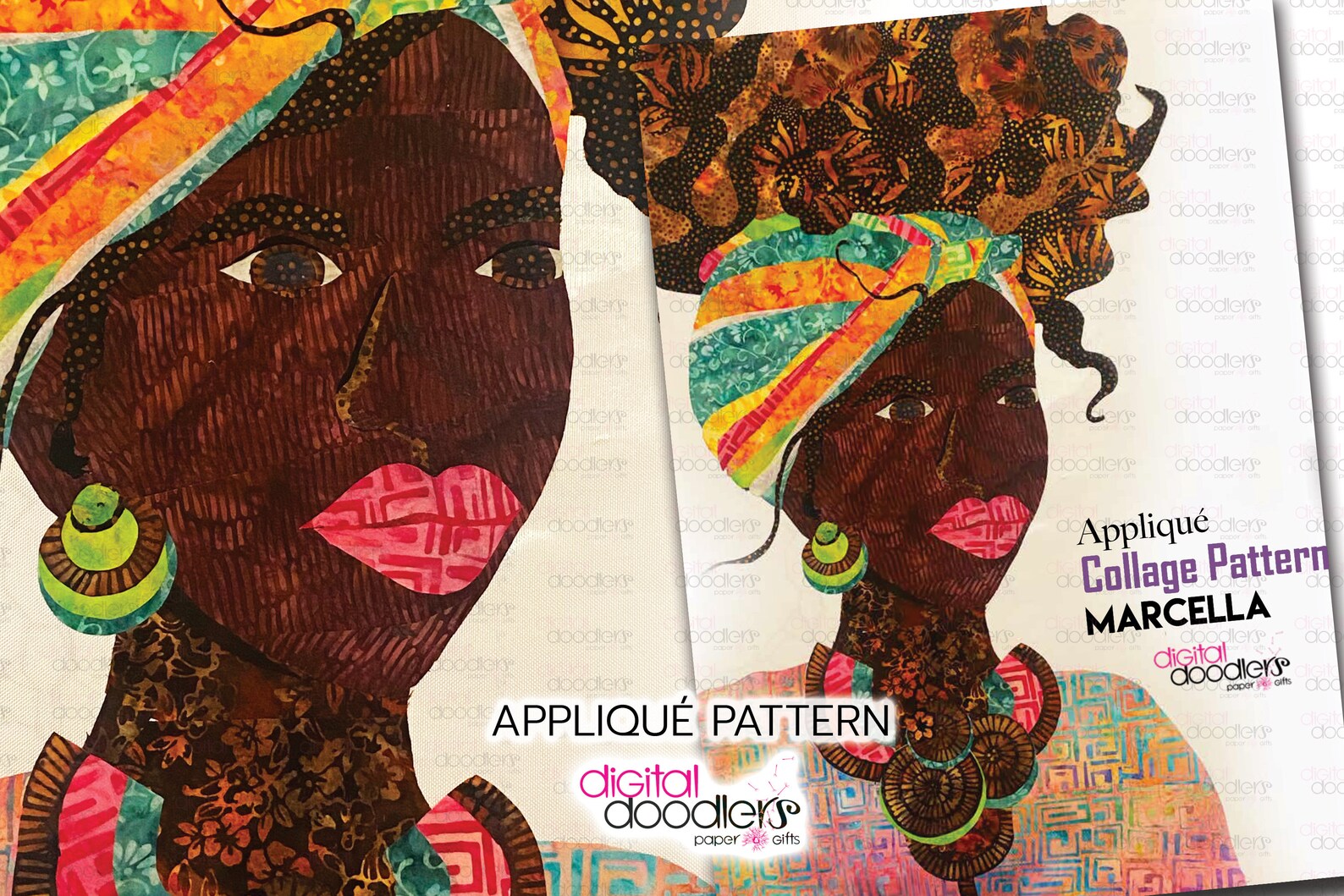African Inspired Appliqué Pattern Fun Diverse Fabric Collage - Etsy