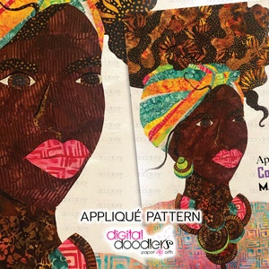 African Inspired Appliqué Pattern, Fun Diverse Fabric Collage Art ...