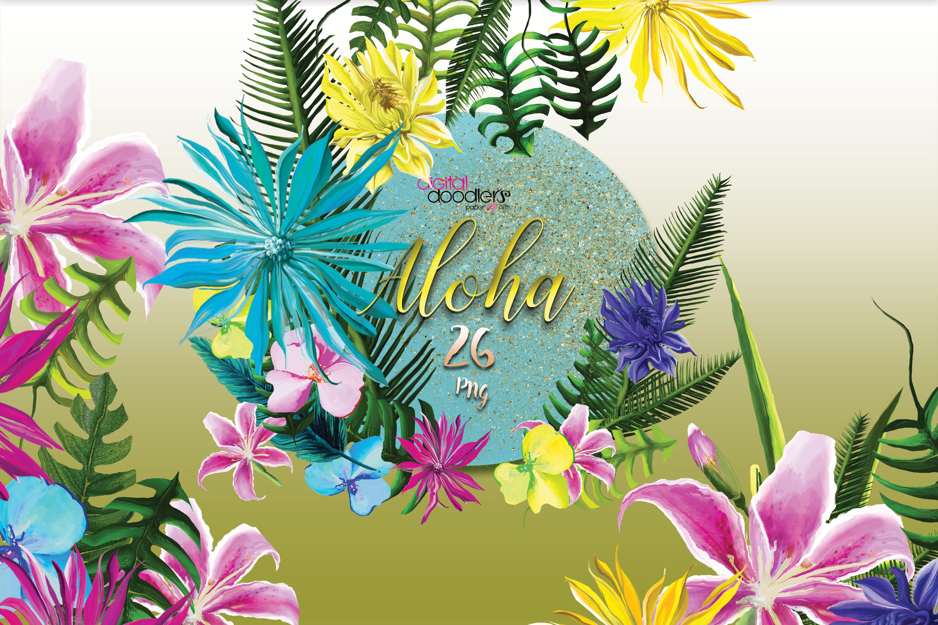 Aloha Watercolor Digital Painted Clipart Graphics Tropics - Etsy