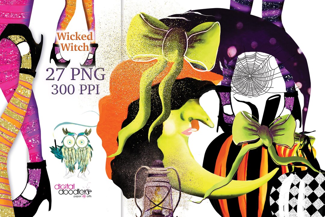 Witch Halloween Clipart, Hand Painted Graphics, Illustrations, PNG ...