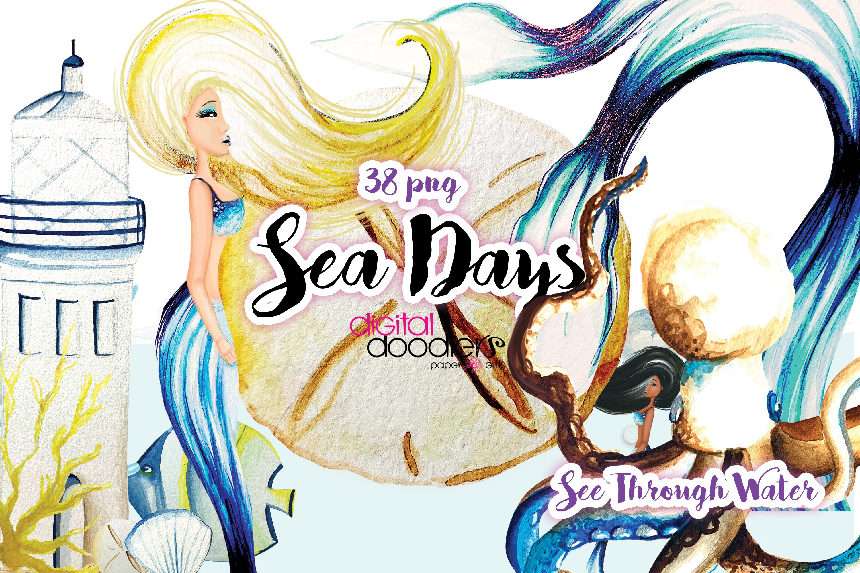 Sea Turtle Watercolor Clipart Ocean Inspired Beach Life Etsy