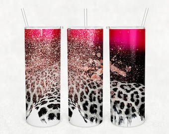 Pink Glitter Leopard Print Pray Sublimation 20 Oz Skinny - Etsy