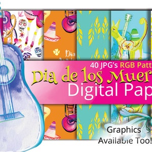 Dia De Los Muertos Digital Paper, Day of the Dead, Halloween Paper, Day ...