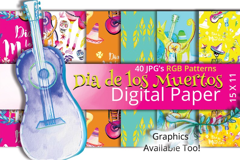 Dia De Los Muertos Digital Paper, Day of the Dead, Halloween Paper, Day ...