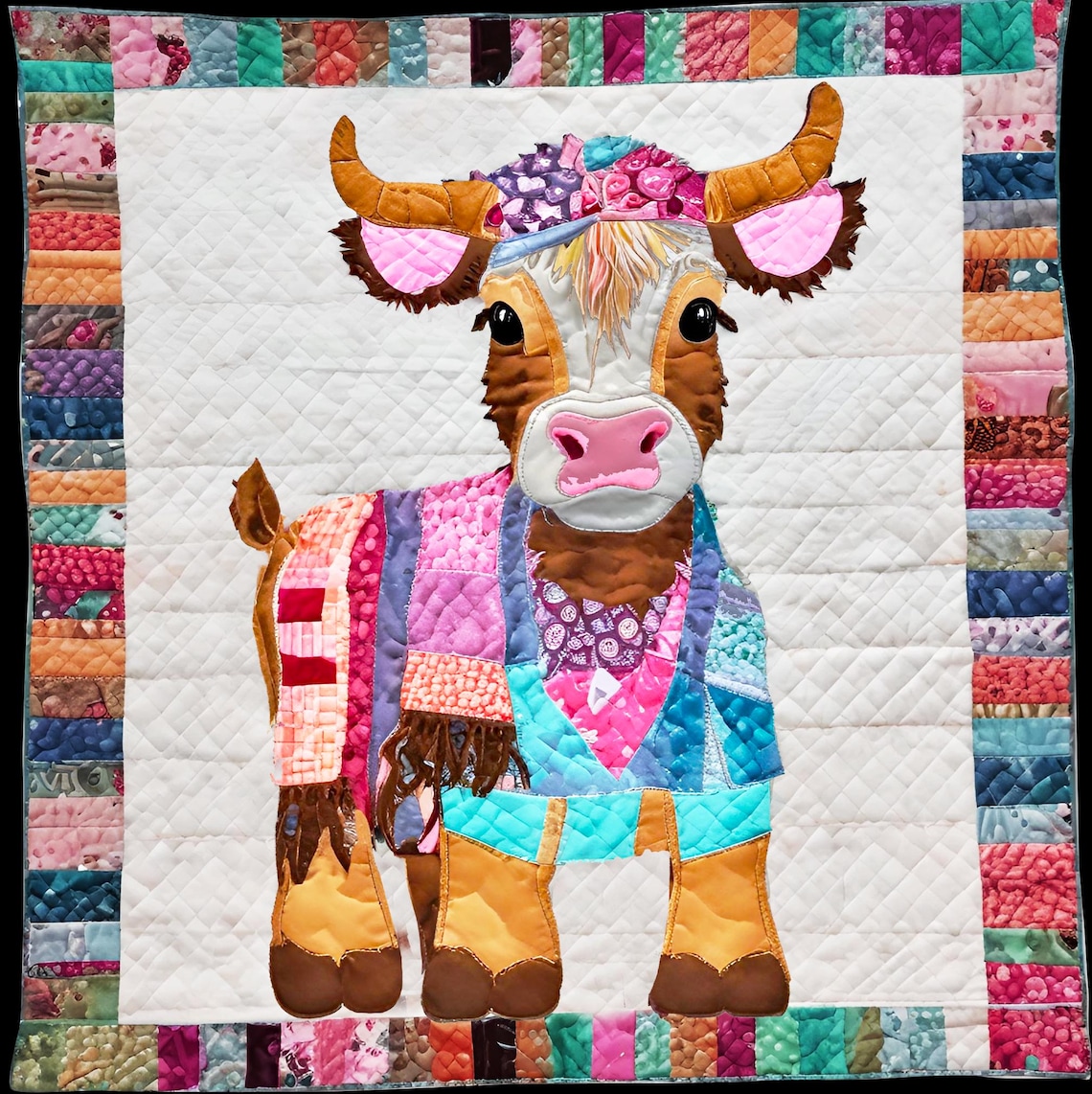 Baby Highlander Cow Patchwork Quilt Pattern, DIY Calf Applique, Farm ...