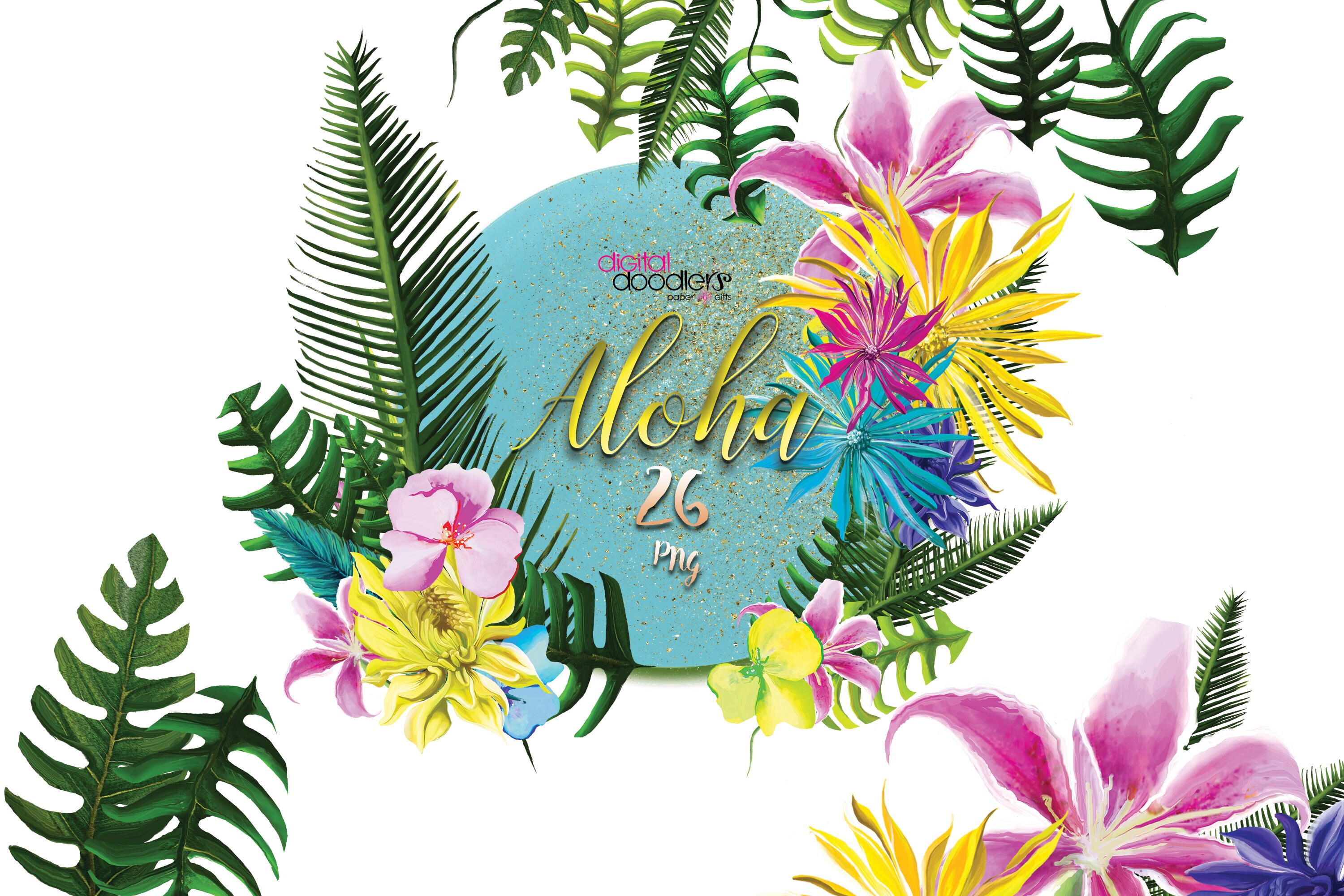 Aloha Watercolor Digital Painted Clipart Graphics Tropics - Etsy