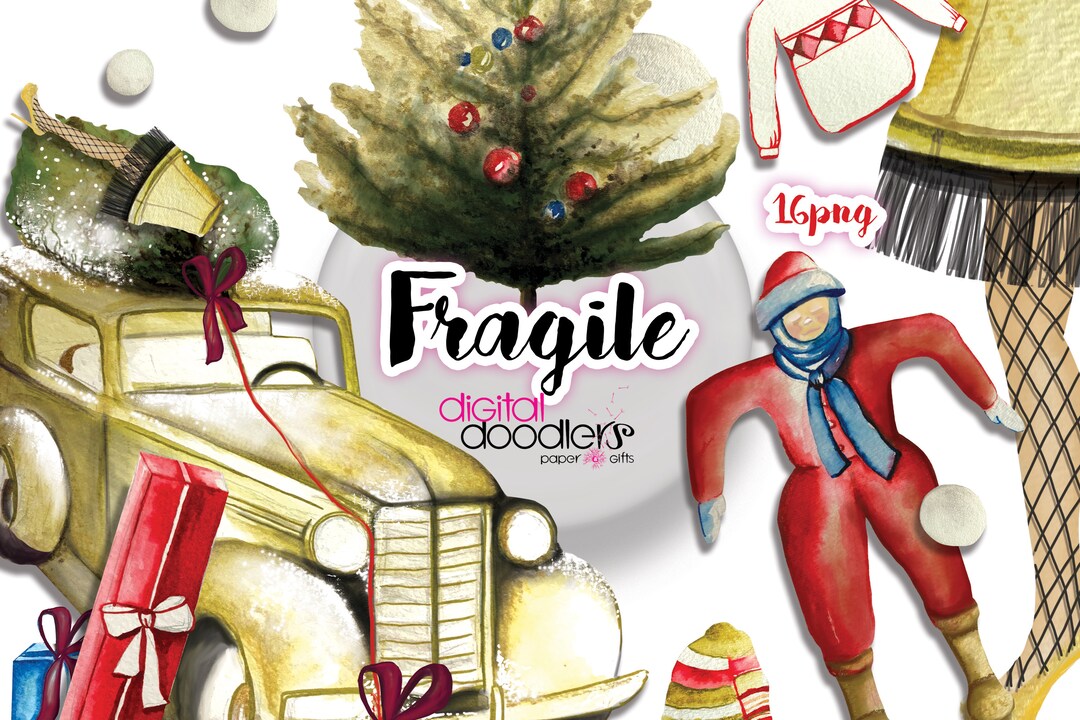 Watercolor Fragile Christmas Clipart, Xmas Story Watercolor Digital ...