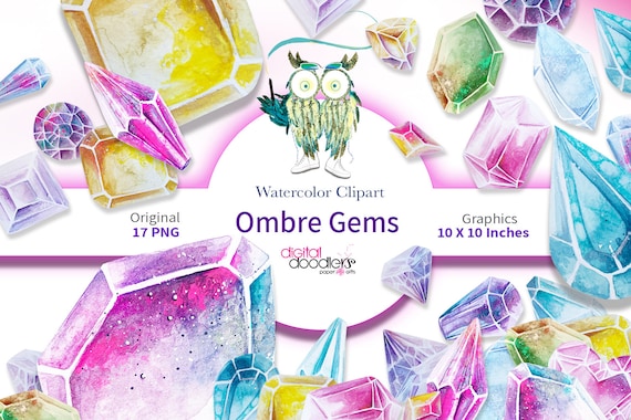 Ombre Watercolor Gems Painted Gemstones Clipart Graphics - Etsy