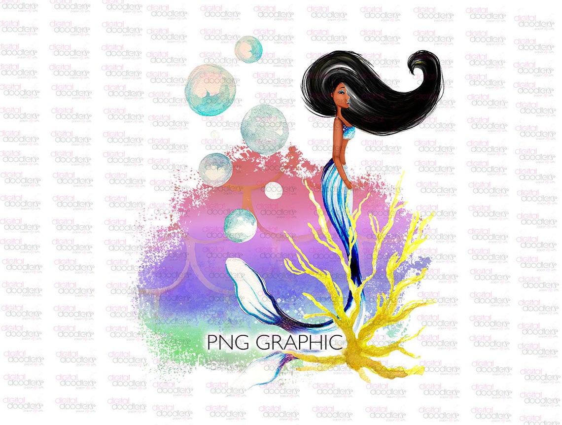Black Mermaid Ocean Sublimation Digital Transfer Background - Etsy