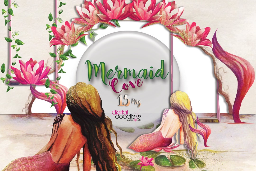 Watercolor Black Mermaid Clipart, PNG, Mermaid Tails, Lotus Flower ...