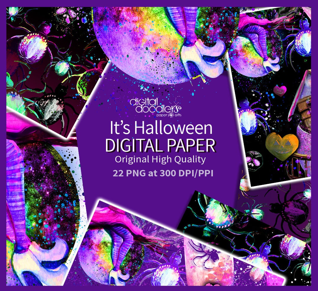 Cute and Spooky Watercolor Halloween Digital Paper, Witch Digital Paper ...