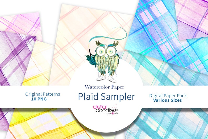 Plaid Hand Painted Watercolor Digital Paper Sampler, Patterns, Preppy ...