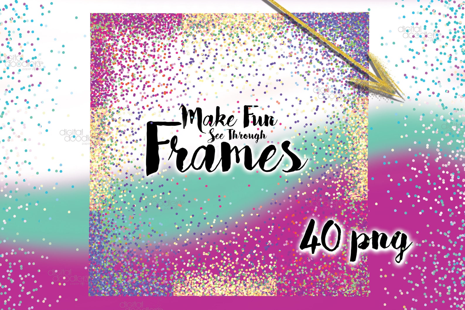Multi Sprinkled Confetti Borders, Multi-colored Party Borders, Overlay ...