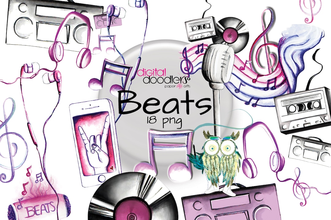 Beats Music Notes Clipart, Hand Painted Watercolor Gen Z Graphics Meets ...