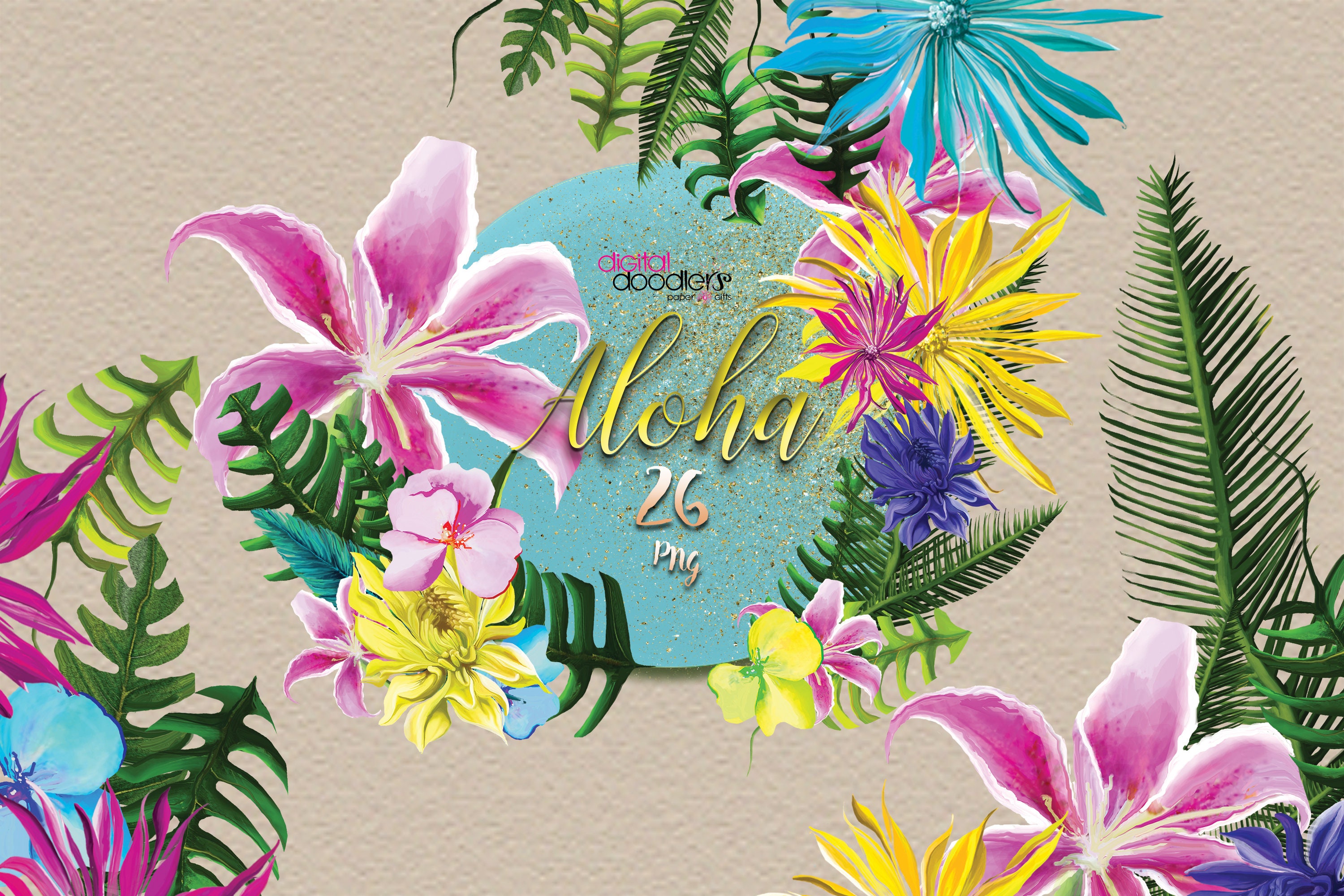Aloha Watercolor Digital Painted Clipart Graphics Tropics - Etsy