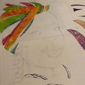 African Inspired Appliqué Pattern, Fun Diverse Fabric Collage Art ...