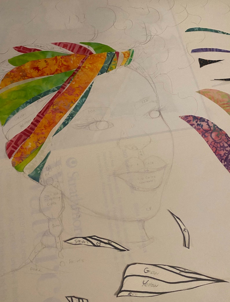 African Inspired Appliqué Pattern, Fun Diverse Fabric Collage Art ...