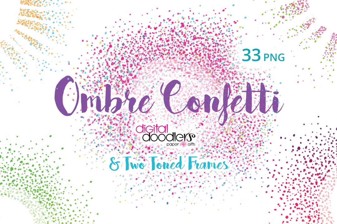 Ombre Confetti Clipart: Circular Frame Designs (33 PNG Digital Download ...