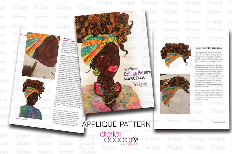 African Inspired Appliqué Pattern, Fun Diverse Fabric Collage Art ...