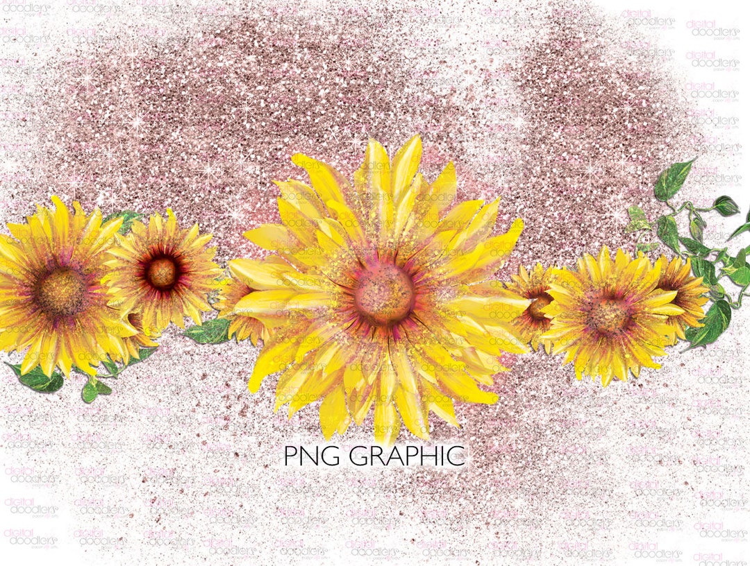 Sunflower Watercolor Clipart, Simply Rustic Watercolor Glitter ...