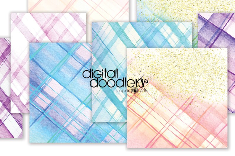 Plaid Hand Painted Watercolor Digital Paper Sampler, Patterns, Preppy ...