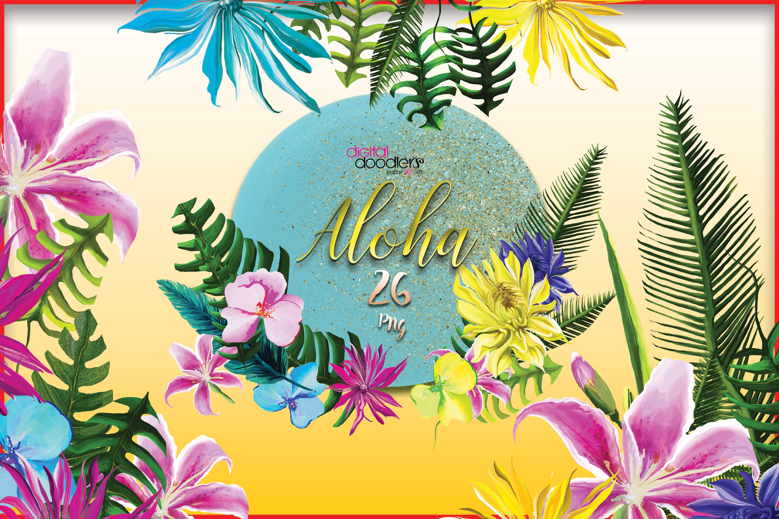Aloha Watercolor Digital Painted Clipart Graphics Tropics - Etsy