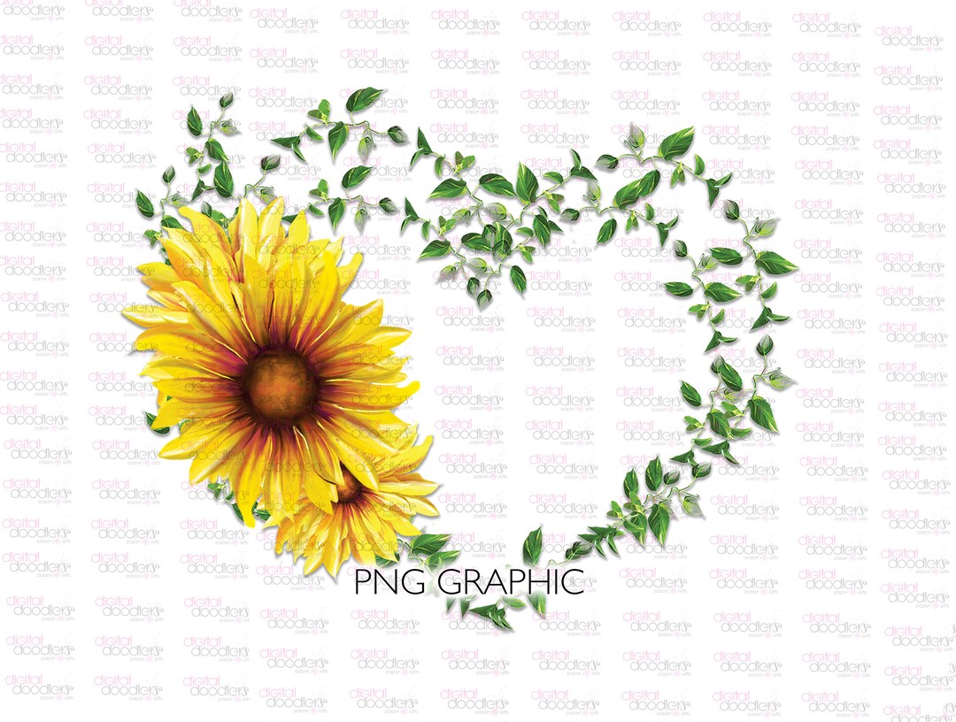 Heart Clipart, Sunflower Digital Frame, Floral Watercolor Painted ...