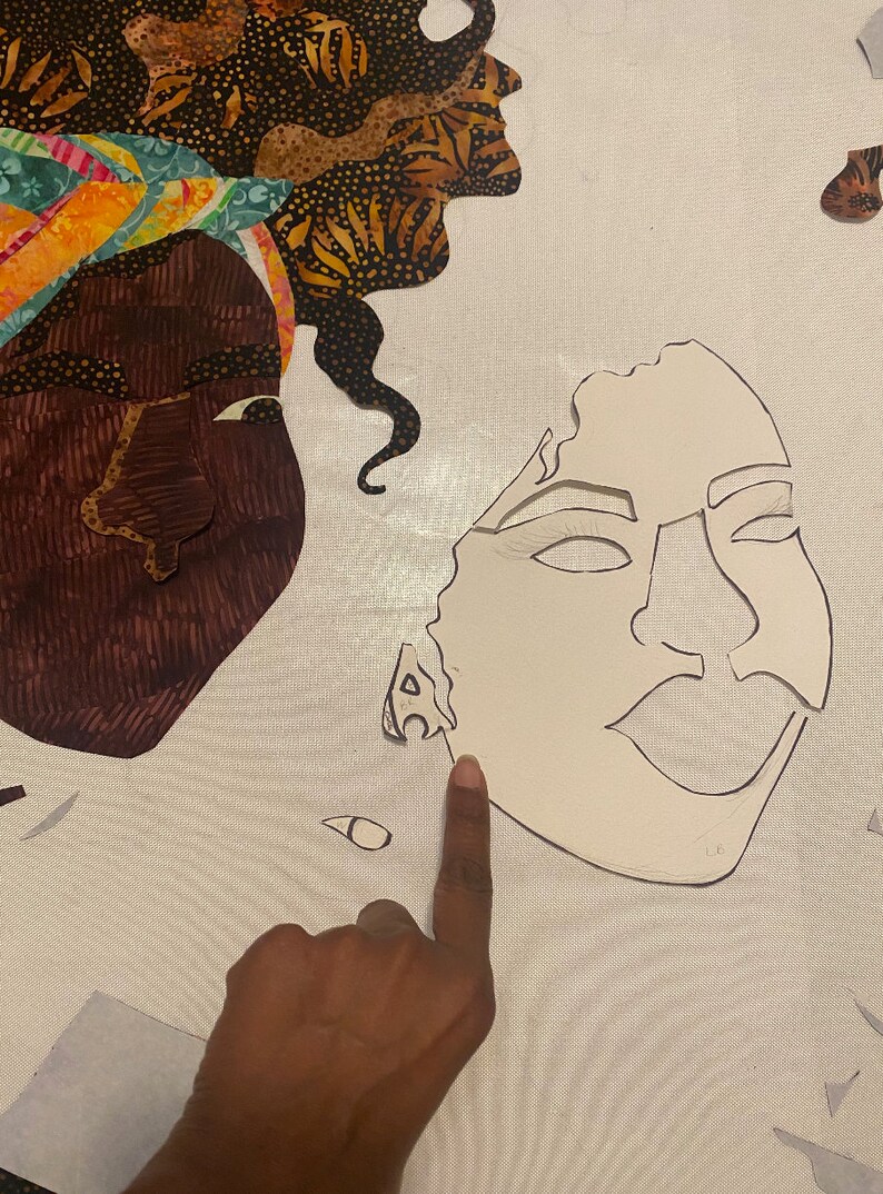 African Inspired Appliqué Pattern, Fun Diverse Fabric Collage Art ...