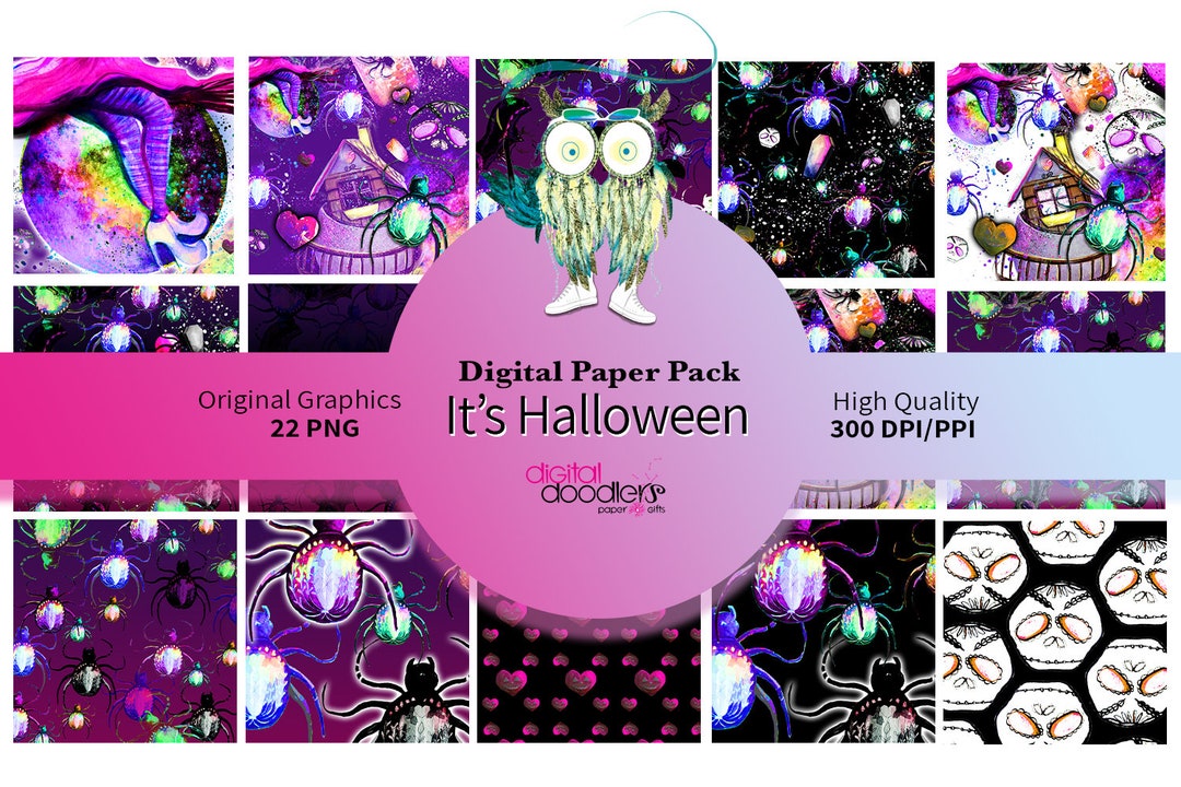 Cute and Spooky Watercolor Halloween Digital Paper, Witch Digital Paper ...