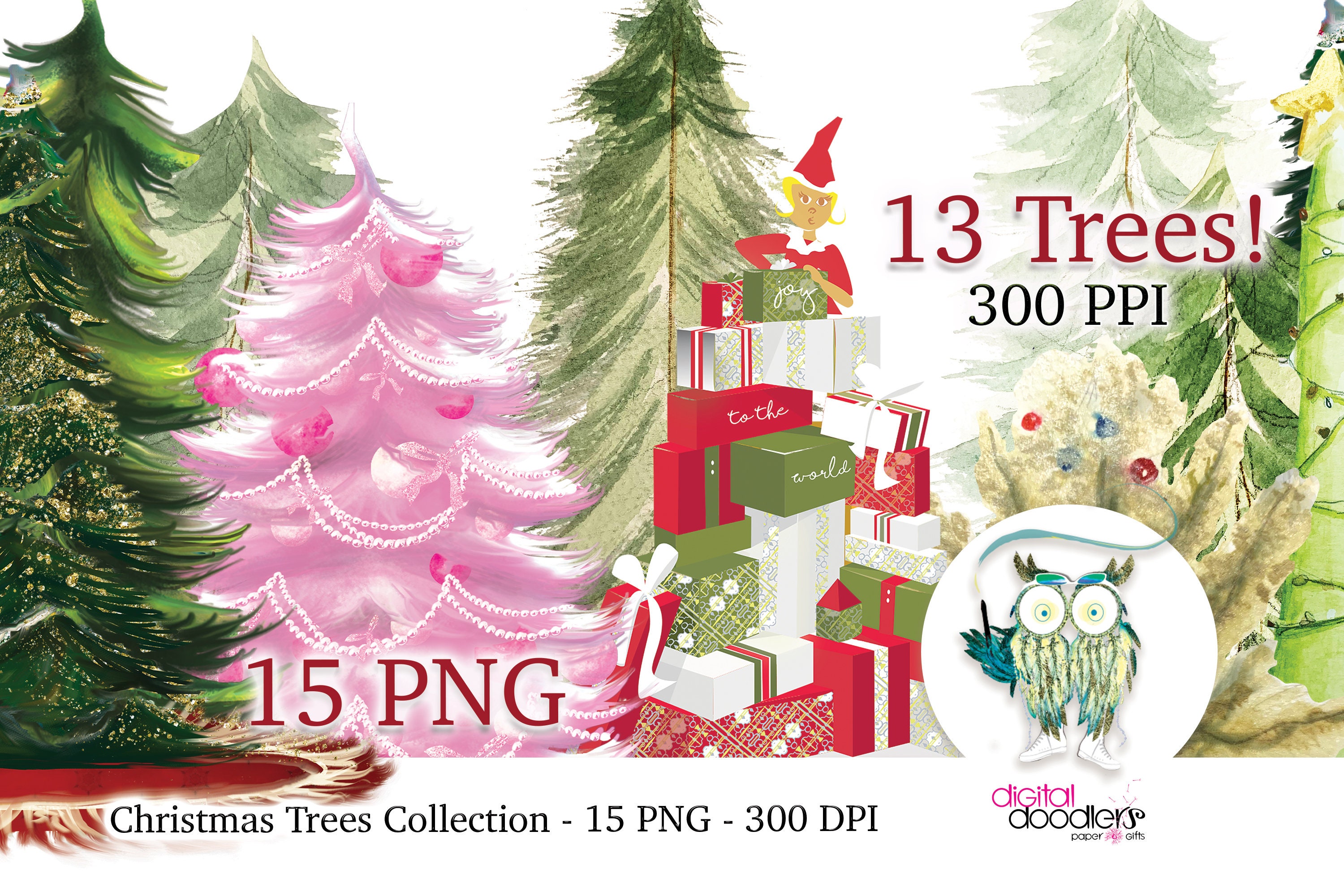 Christmas Tree Clipart Bundle Painted Xmas Tree PNG | Etsy