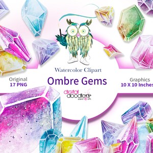 Ombre Watercolor Gems, Painted Gemstones, Clipart, Graphics, Crystal ...