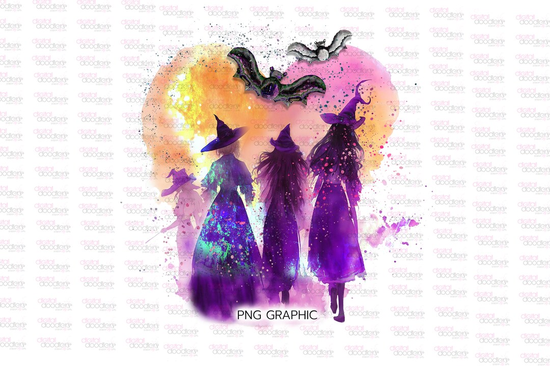Watercolor Halloween Clipart, Purple Witches Casting a Spell ...