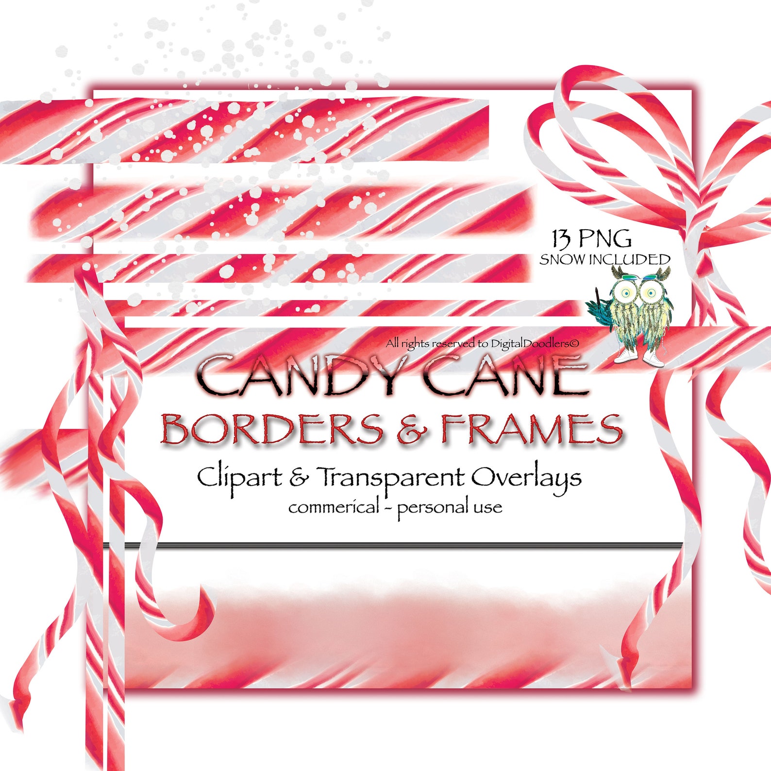 Candy Cane Borders PNG Candy Canes Swirls Embellishments | Etsy