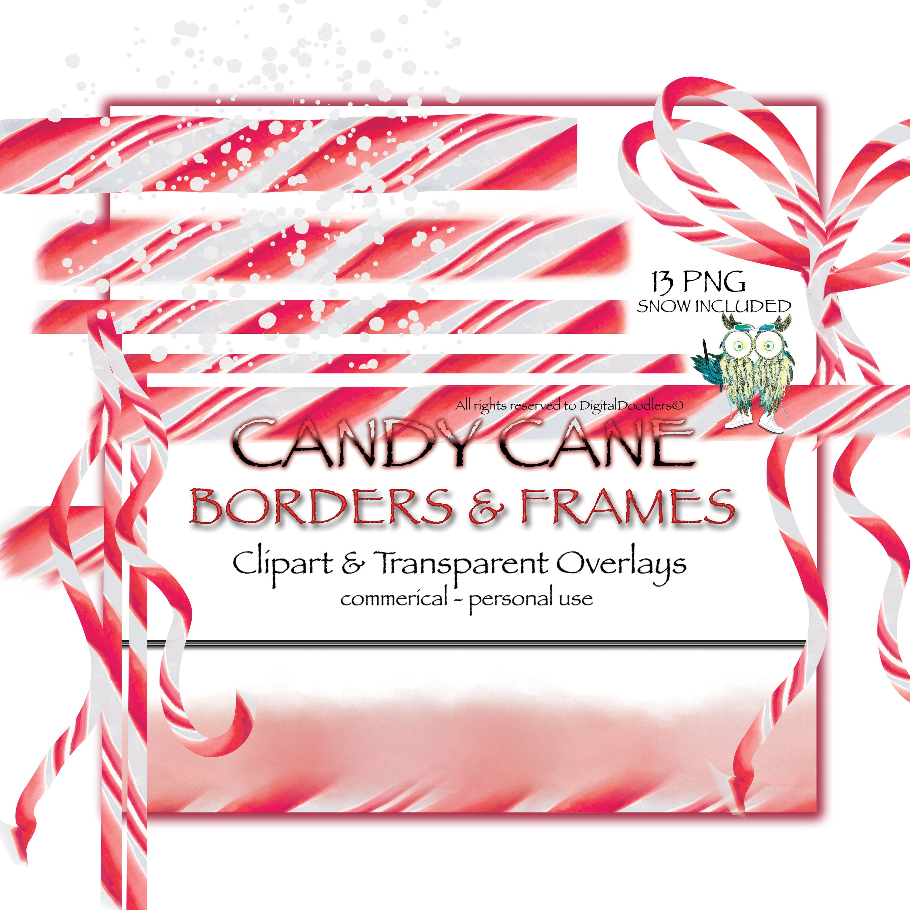Candy Cane Borders, PNG, Candy Canes, Swirls, Embellishments for ...