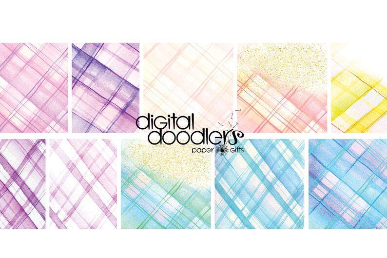 Plaid Hand Painted Watercolor Digital Paper Sampler, Patterns, Preppy ...