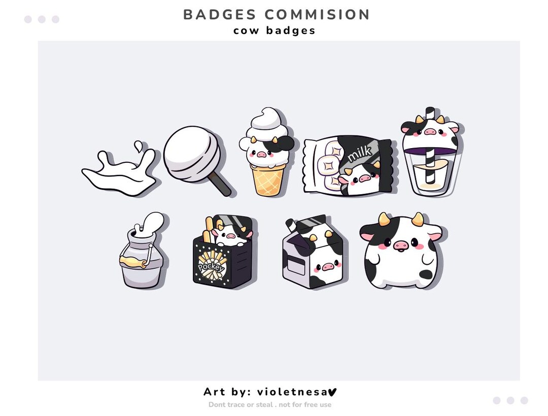 Cow Twitch Sub & Bits Badges || 9 Cute Cow Loyalty Badges | Black and ...
