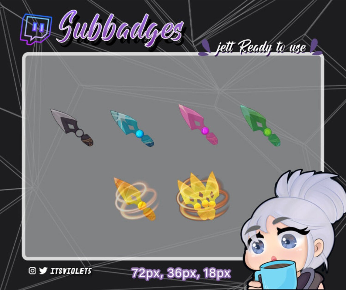 Twitch Sub Badges Cheer Bit Badges Jett Dagger Valorant Etsy