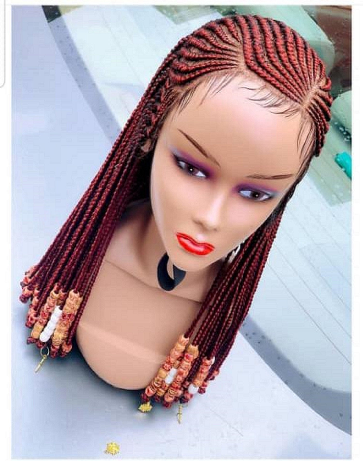 16" Wine-coloured, Frontal-laced, Beaded, African-weaved Wig - Etsy